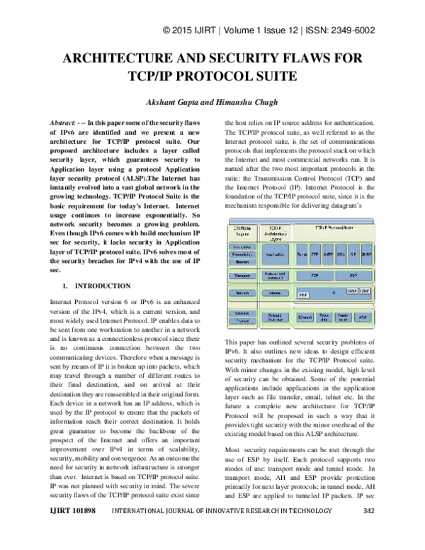 (PDF) ARCHITECTURE AND SECURITY FLAWS FOR TCP/IP PROTOCOL SUITE Even though IPv6 comes with ...