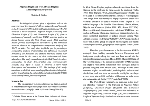 (PDF) Nigerian Pidgin and West African Pidgins: A sociolinguistic ...