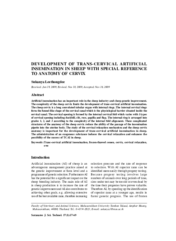 (PDF) Development of Trans-Cervical Artificial Insemination in Sheep with Special Reference to ...