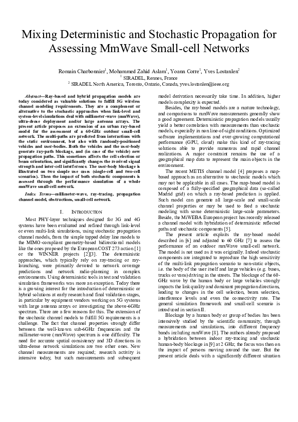 (PDF) Mixing deterministic and stochastic propagation for assessing mmWave small-cell networks