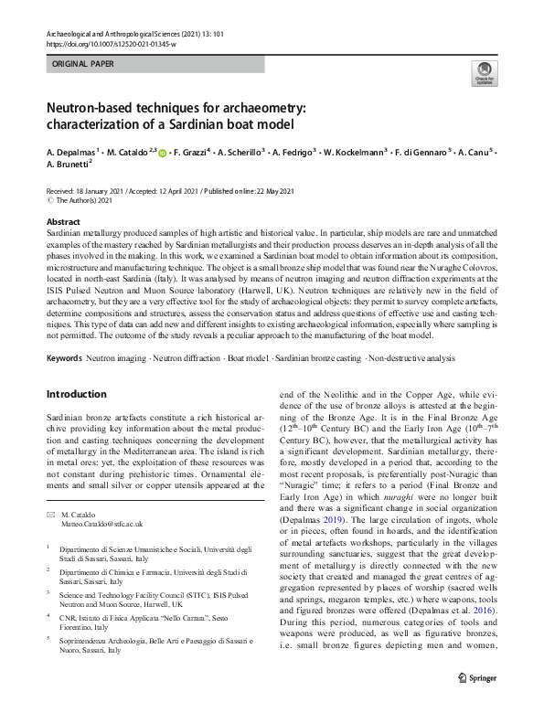 (PDF) Neutron-based techniques for archaeometry: characterization of a ...
