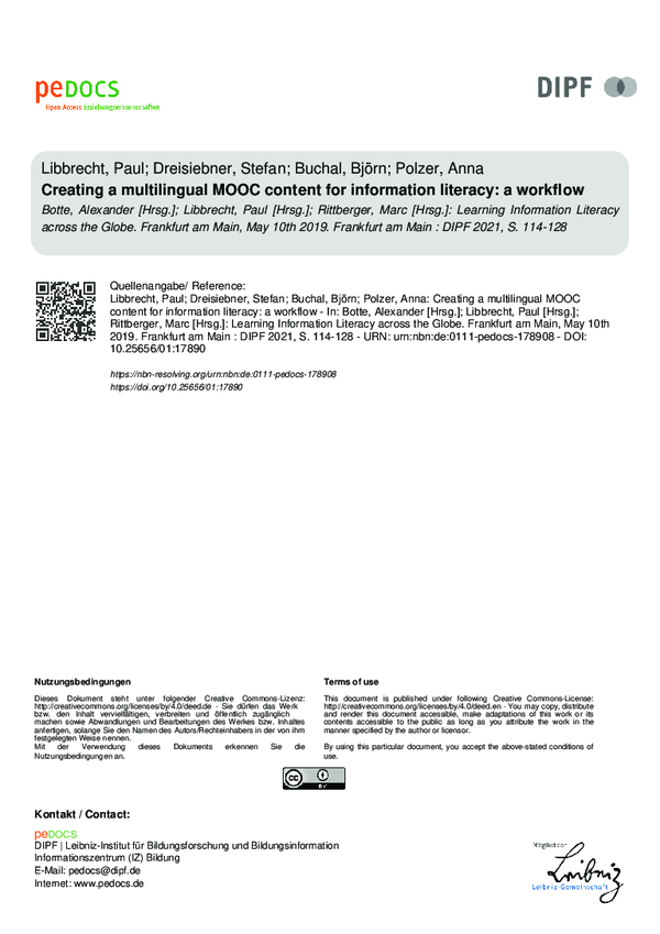 Creating a multilingual MOOC content for information literacy: a workflow