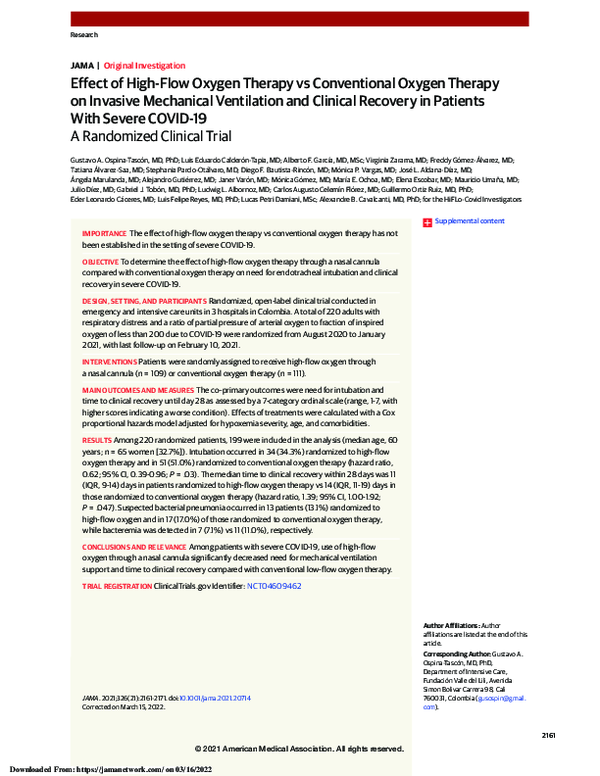 (PDF) Effect of High-Flow Oxygen Therapy vs Conventional Oxygen Therapy ...