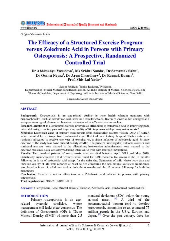 (PDF) The Efficacy of a Structured Exercise Program versus Zoledronic Acid in Persons with ...