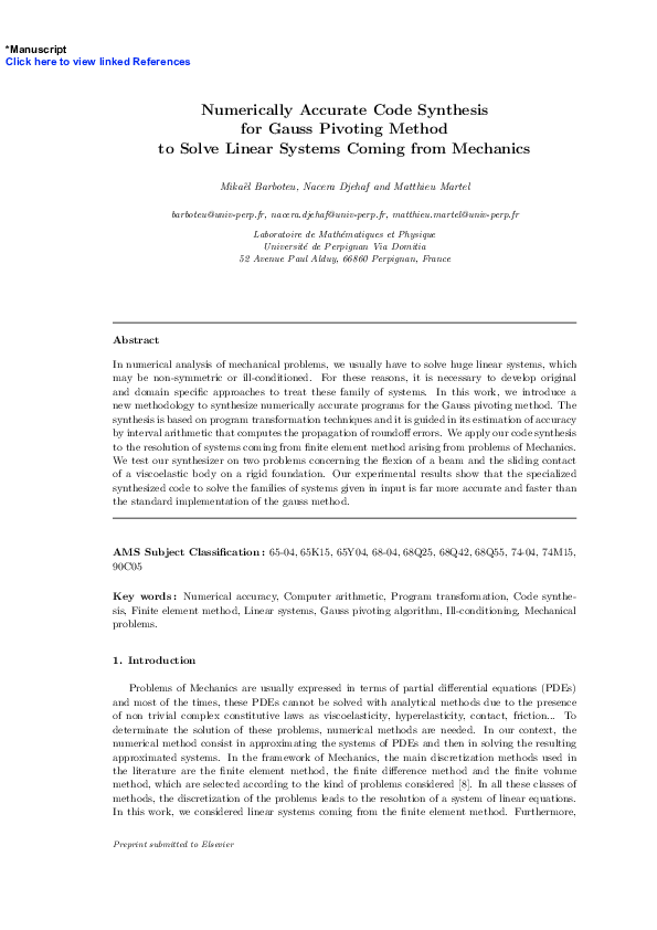 Pdf Numerically Accurate Code Synthesis For Gauss Pivoting Method To