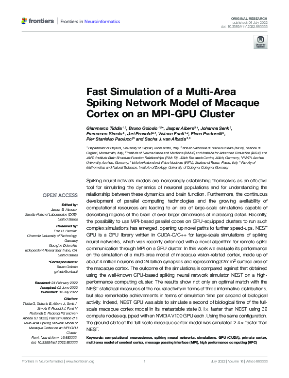 Pdf Fast Simulation Of A Multi Area Spiking Network Model Of Macaque Cortex On An Mpi Gpu Cluster