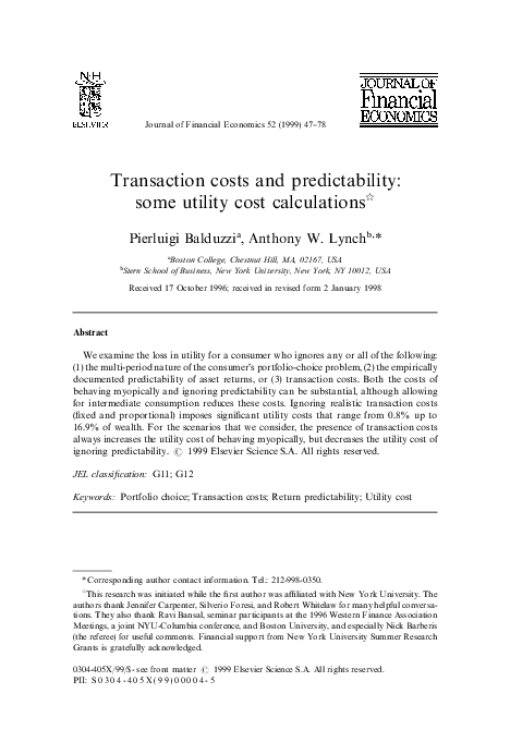(PDF) Transaction costs and predictability: some utility cost calculations