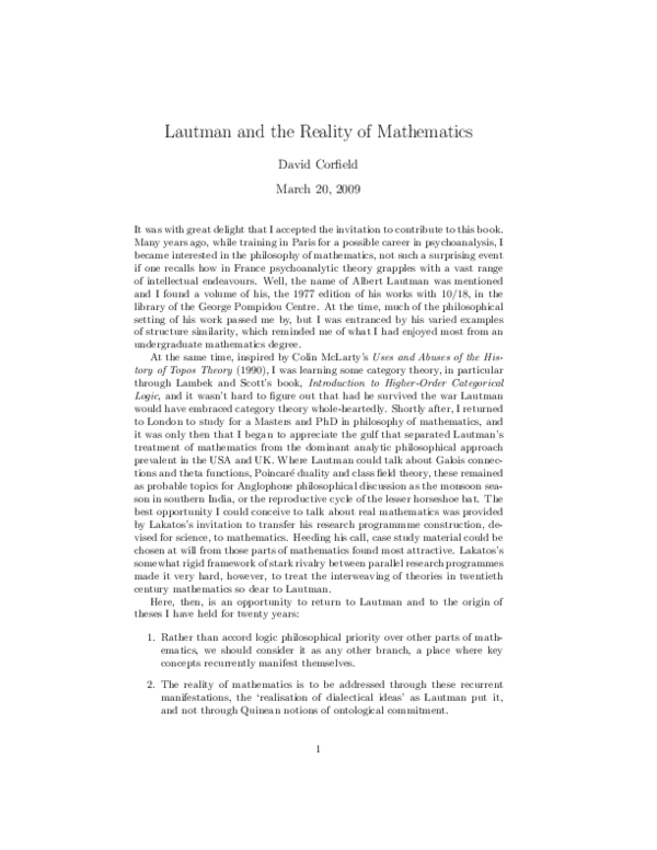(PDF) Lautman and the Reality of Mathematics