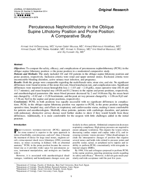 (PDF) Percutaneous nephrolithotomy in the oblique supine lithotomy ...