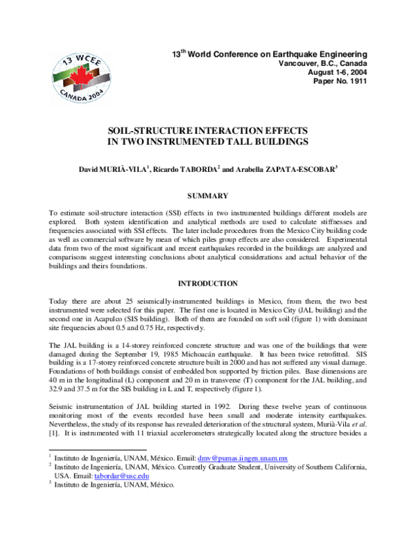 (PDF) Soil-structure interaction effects in two instrumented tall buildings