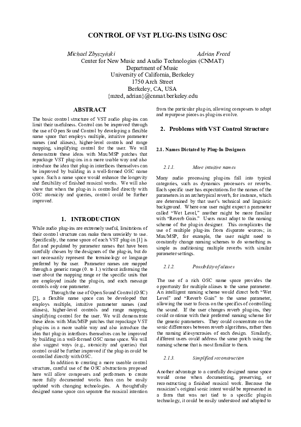 (PDF) CONTROL OF VST PLUG-INS USING OSC
