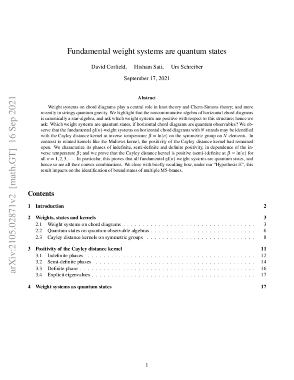 (PDF) Fundamental weight systems are quantum states