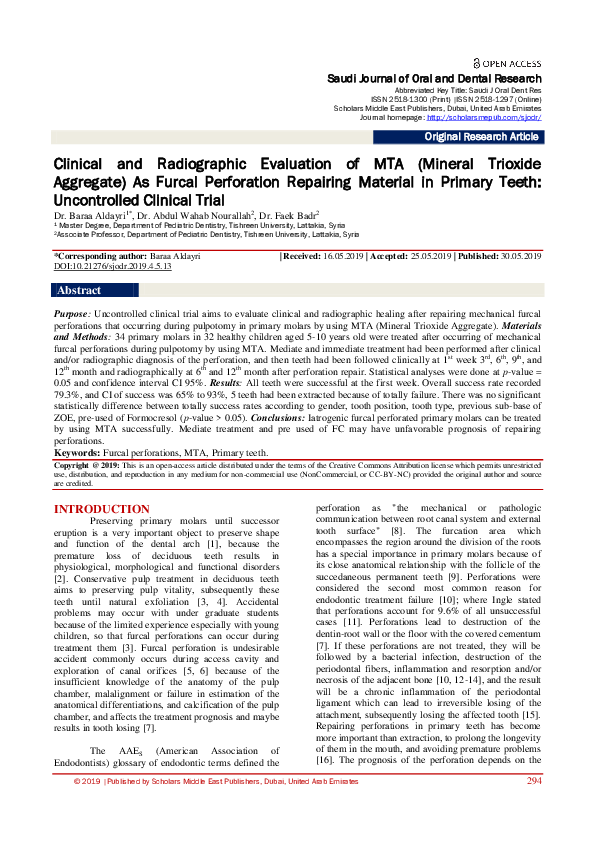 (PDF) Clinical and Radiographic Evaluation of MTA (Mineral Trioxide ...