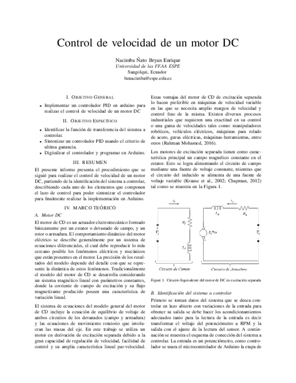 (PDF) Control de velocidad de un motor DC