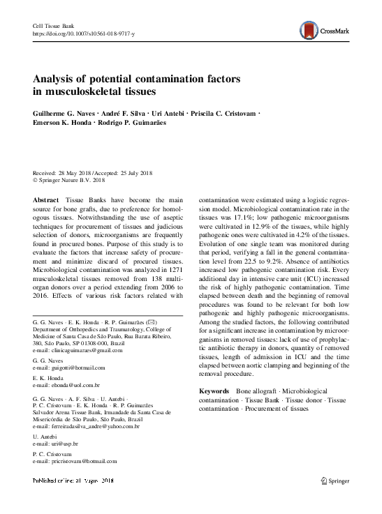 (PDF) Analysis of potential contamination factors in musculoskeletal ...