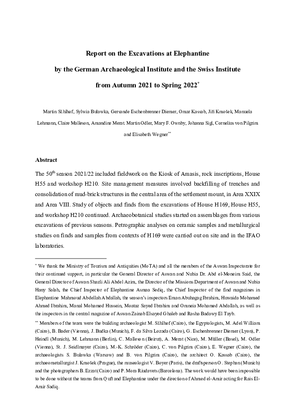 (PDF) Report on the Excavations at Elephantine by the German ...