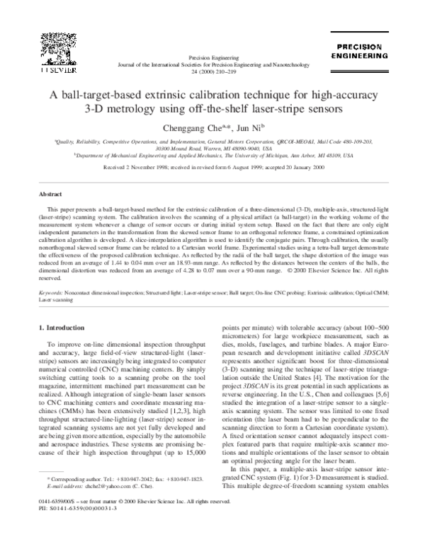 (PDF) A ball-target-based extrinsic calibration technique for high-accuracy 3-D metrology using ...