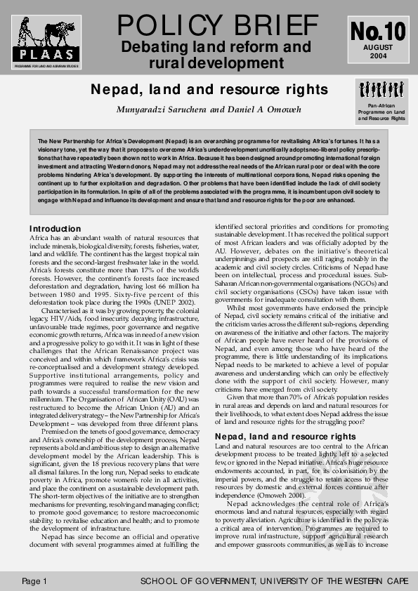 (PDF) Nepad, Land and Resource Rights