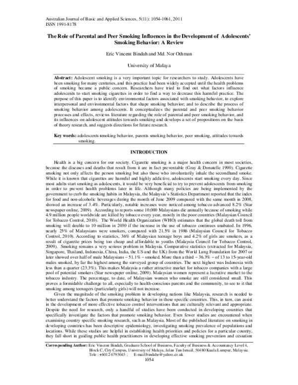 (PDF) Parental and Peer Influences on Teen Smoking