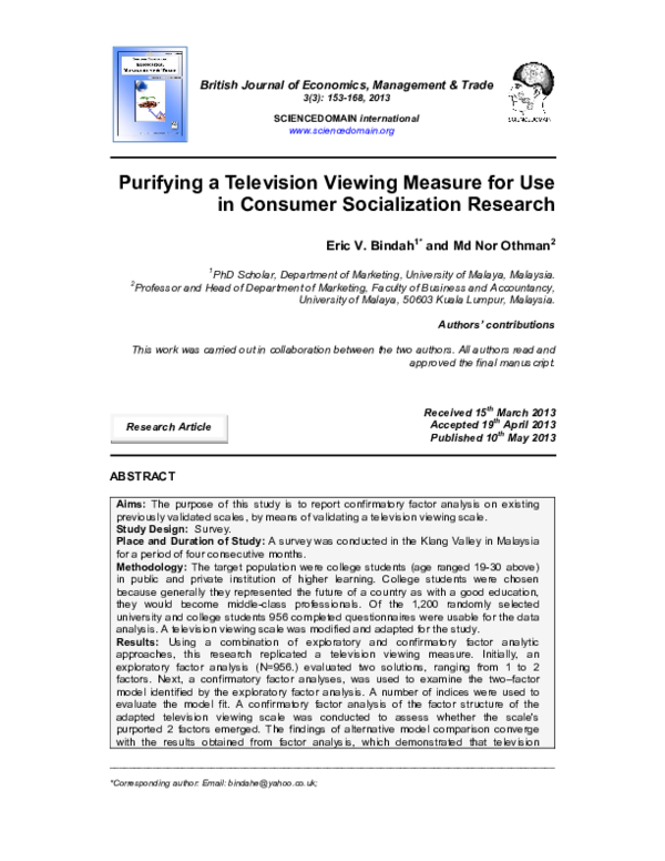 (PDF) Purifying a Television Viewing Measure for Use in Consumer ...