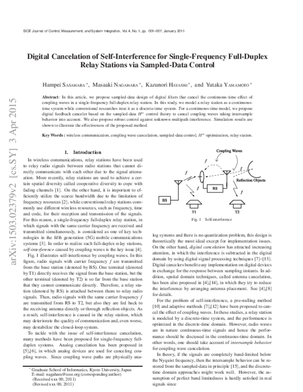 (PDF) Digital Cancelation of Self-Interference for Single-Frequency Full-Duplex Relay Stations ...