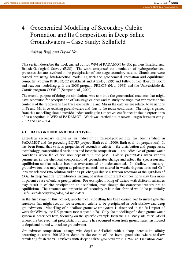 (PDF) Geochemical modelling of secondary calcite formation and its ...
