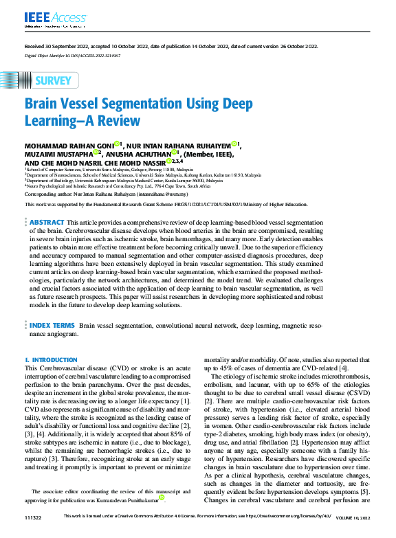 (PDF) Brain Vessel Segmentation Using Deep Learning—A Review