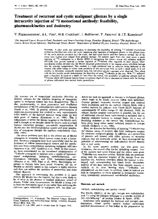 (PDF) Treatment of recurrent and cystic malignant gliomas by a single ...
