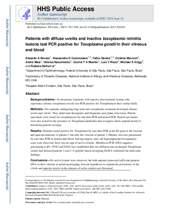 (PDF) Patients with diffuse uveitis and inactivetoxoplasmicretinitis ...