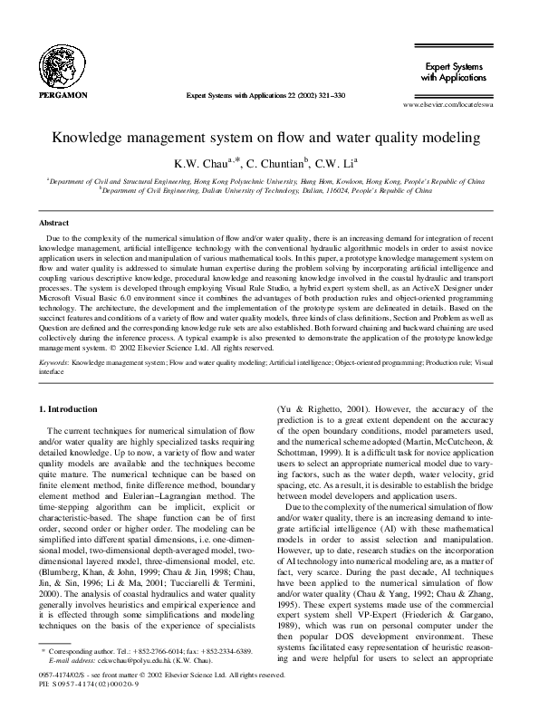 (PDF) Knowledge management system on flow and water quality modeling