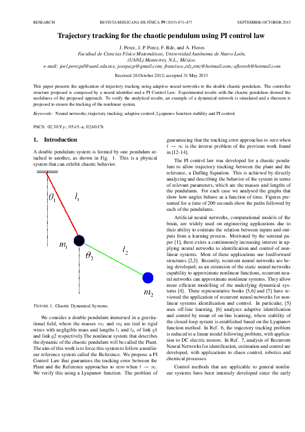 (PDF) Trajectory tracking for the chaotic pendulum using PI control law ...