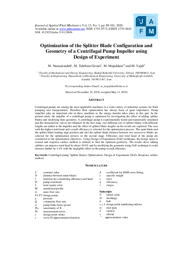(PDF) Optimization of the Splitter Blade Configuration and Geometry of ...