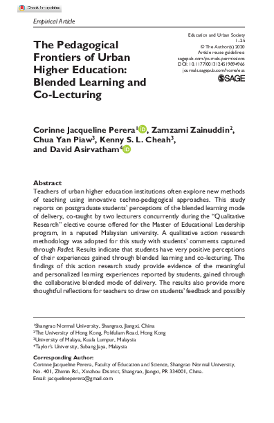 (PDF) The Pedagogical Frontiers of Urban Higher Education: Blended Learning and Co-Lecturing