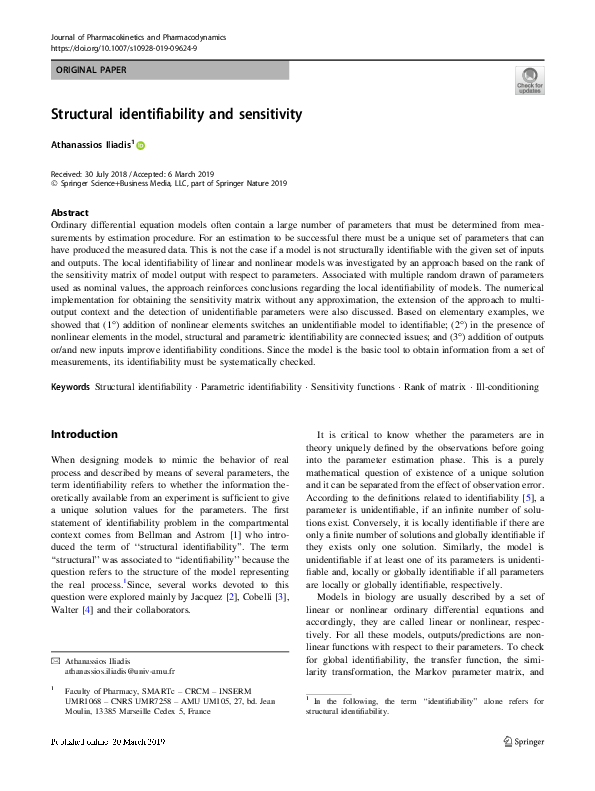 (PDF) Structural identifiability and sensitivity