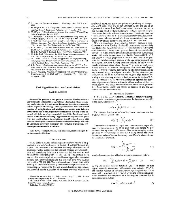 Pdf Fast Algorithms For Low Level Vision Rachid Deriche