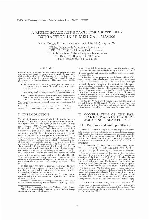 (PDF) A Multi-Scale Approach for Crest Line Extraction in 3D Medical Images