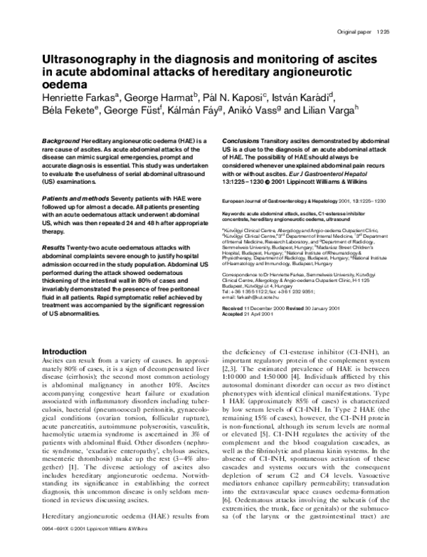 (PDF) Ultrasonography in the diagnosis and monitoring of ascites in ...