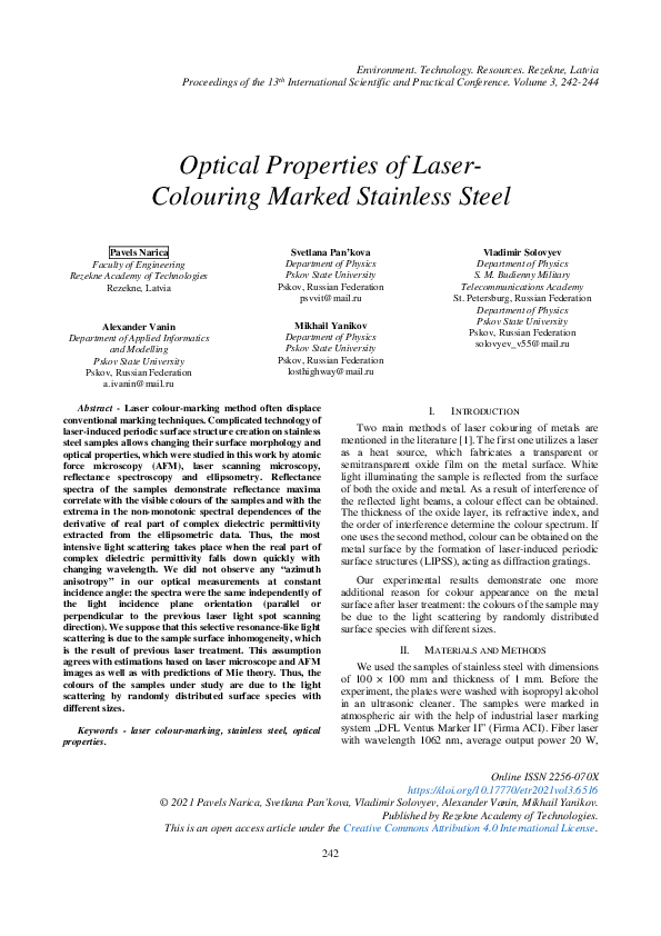 (PDF) Optical Properties of Laser-Colouring Marked Stainless Steel