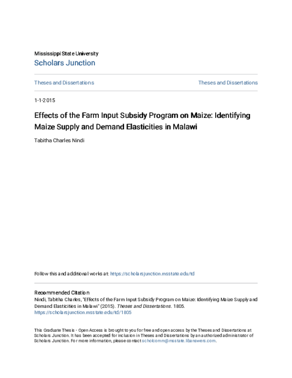 Pdf Effects Of The Farm Input Subsidy Program On Maize Identifying Maize Supply And Demand