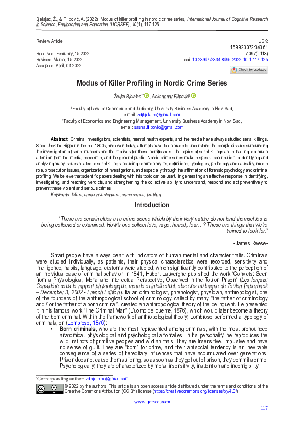 (PDF) Modus of Killer Profiling in Nordic Crime Series