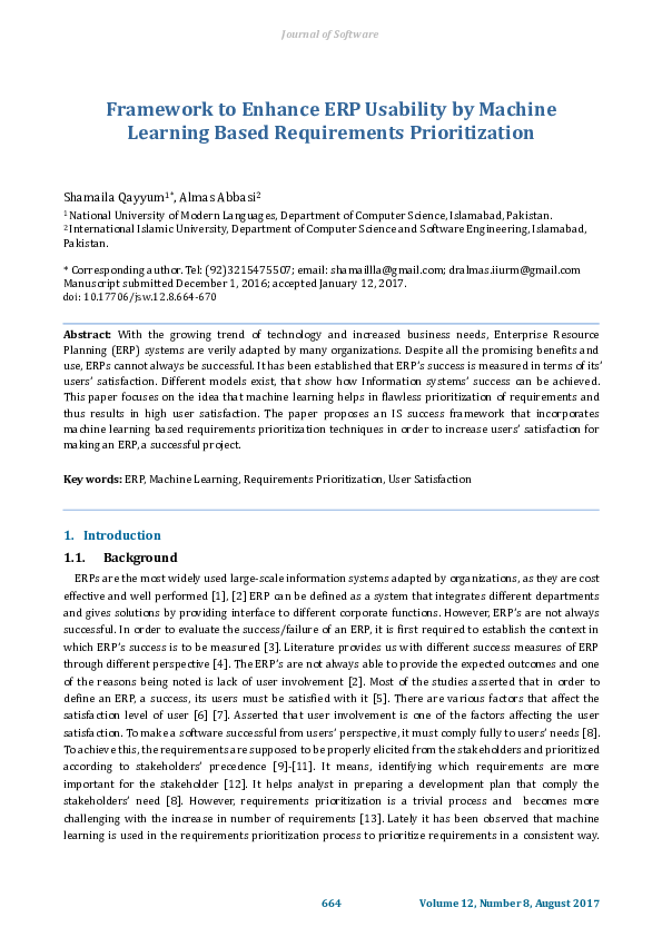 (PDF) Framework to Enhance ERP Usability by Machine Learning Based Requirements Prioritization ...