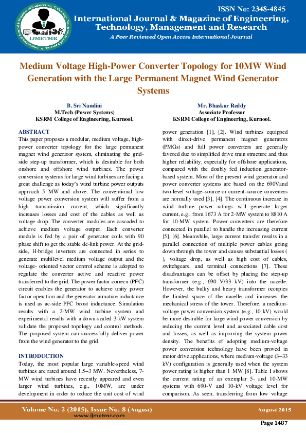 (PDF) Medium Voltage High-Power Converter Topology for 10 MW Wind ...