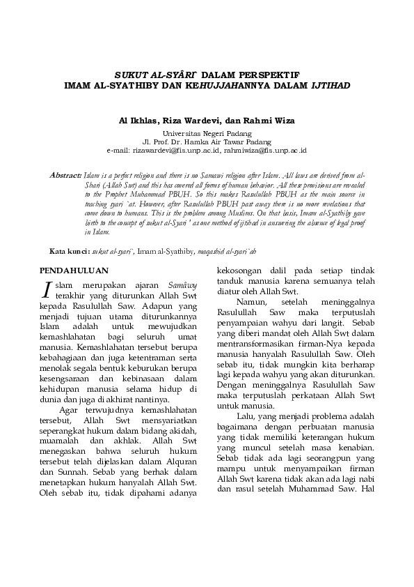 (PDF) Sukut Al-Syâri`Syâri`Dalam Perspektif Imam Al-Syathiby Dan ...