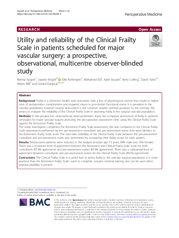 (PDF) Utility and reliability of the Clinical Frailty Scale in patients ...