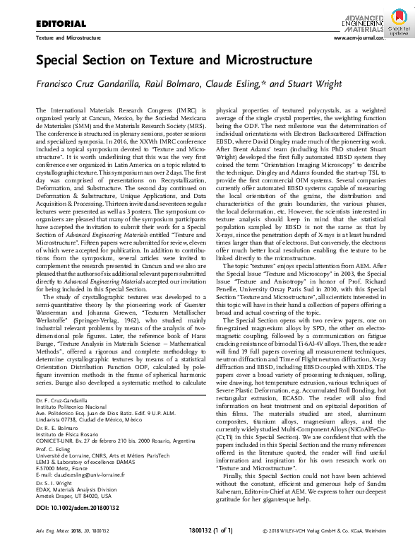 (PDF) Special Section on Texture and Microstructure (PDF) Special Section on Texture and Microstructure