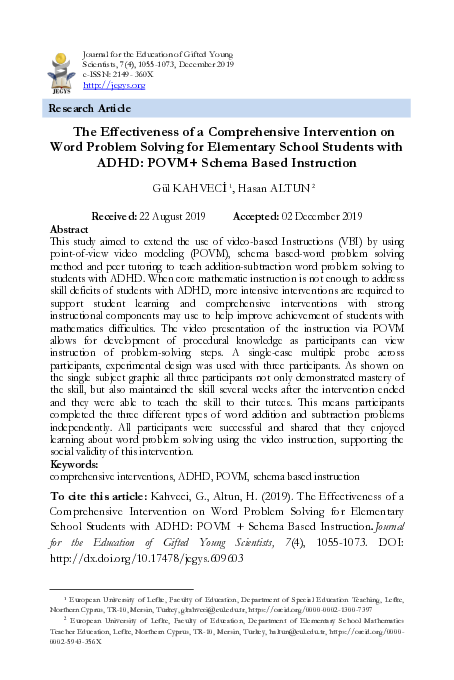 Pdf The Effectiveness Of A Comprehensive Intervention On Word Problem Solving For Elementary