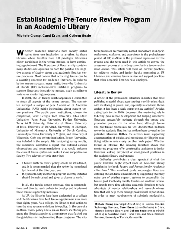 (PDF) Establishing a Pre-Tenure Review Program in an Academic Library