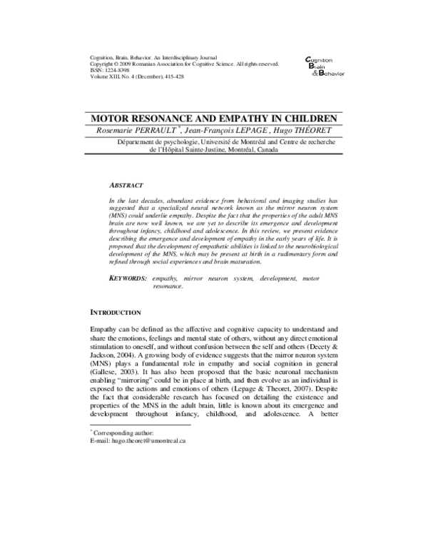(PDF) Motor Resonance and Empathy in Children