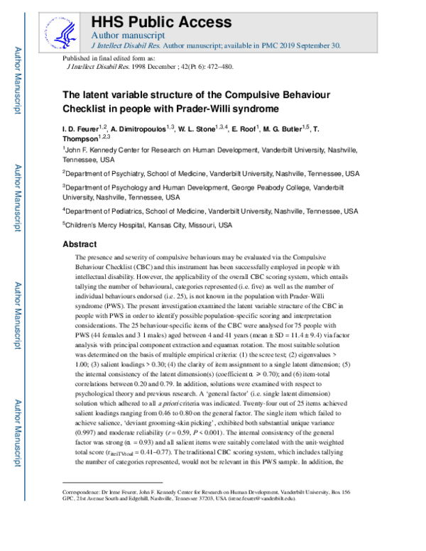 Pdf The Latent Variable Structure Of The Compulsive Behaviour
