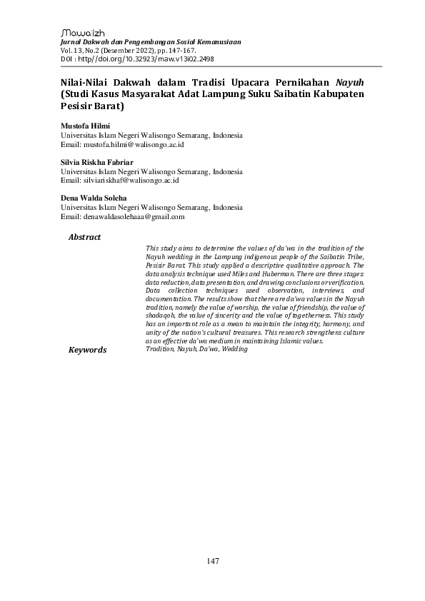 (PDF) Nilai-Nilai Dakwah dalam Tradisi Upacara Pernikahan Nayuh